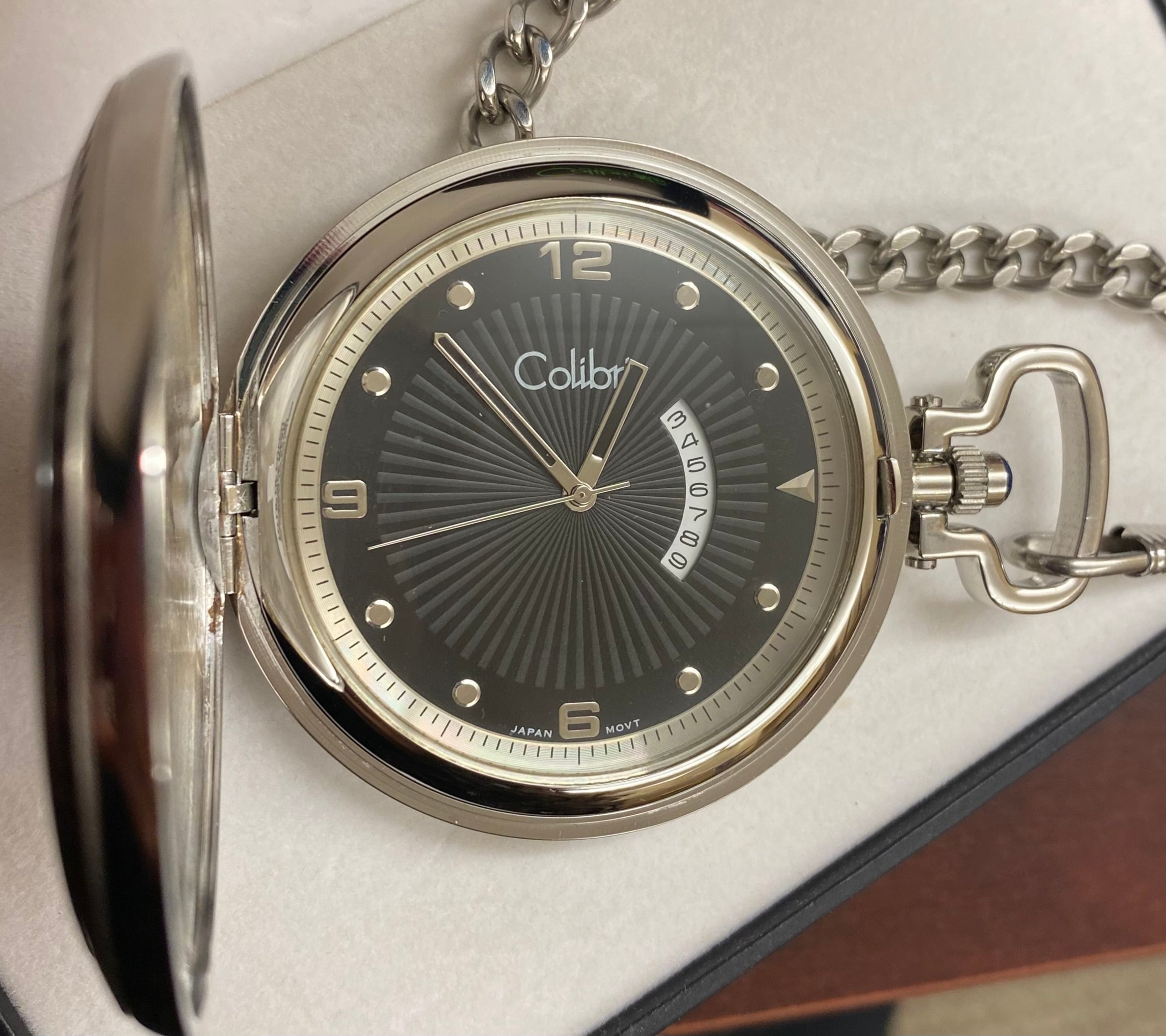 Colibri PW-216, Silver Pocket Watch with Black Face – CoteTimeworks